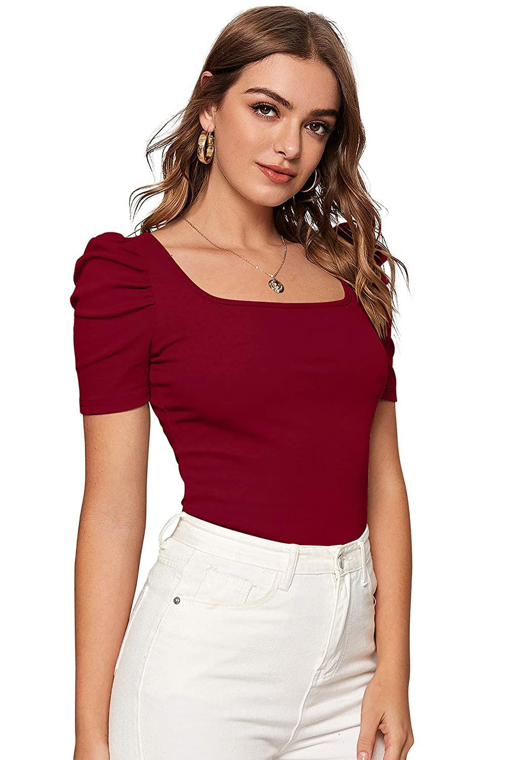 ILLI London. Puff half sleeve square neck top