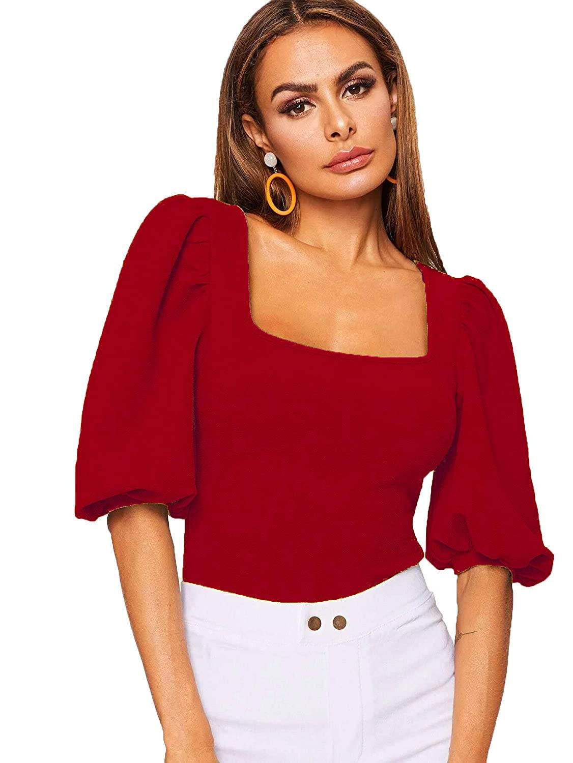Illi London Puff Sleeve Square Neck Womens Top